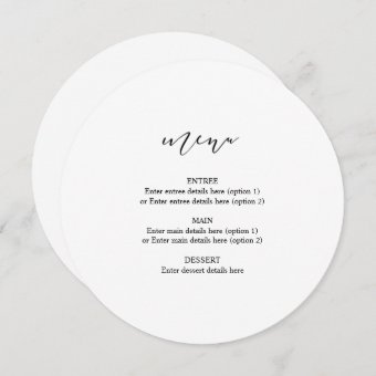 Circle Wedding Plate Menu Elegant Calligraphy | Zazzle