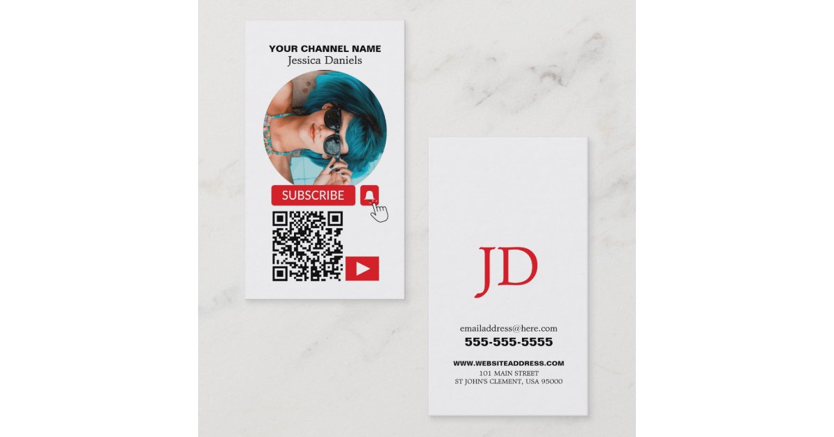 Circled Photo & QR Code, Youtube - Vlogger Business Card | Zazzle