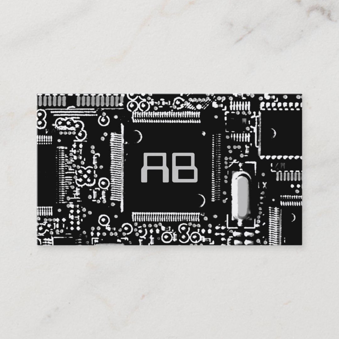 Circuit B & W 2 'monogram business card template | Zazzle
