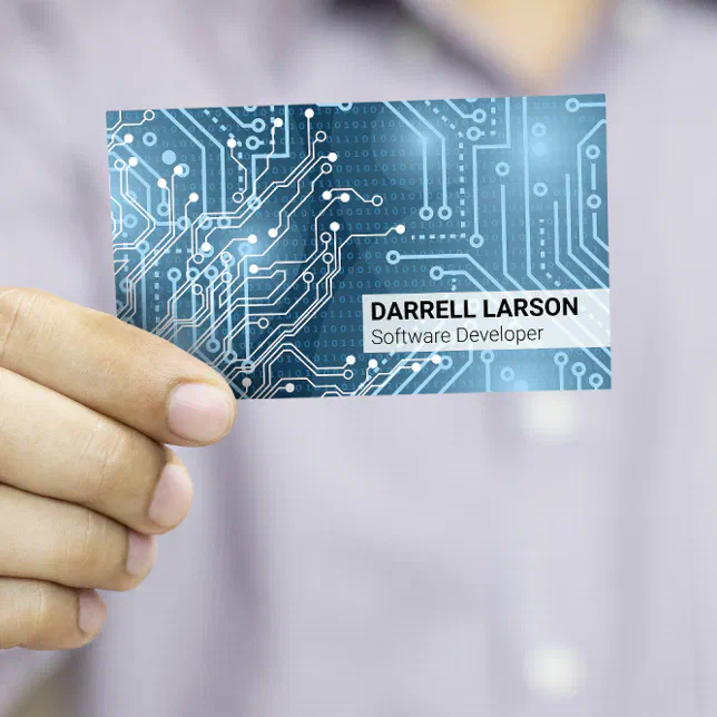 Circuit Board | Blue Lights Code Matrix Business Card | Zazzle