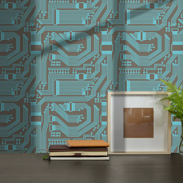 Circuit Board Pattern Turquoise ID245 Wallpaper | Zazzle