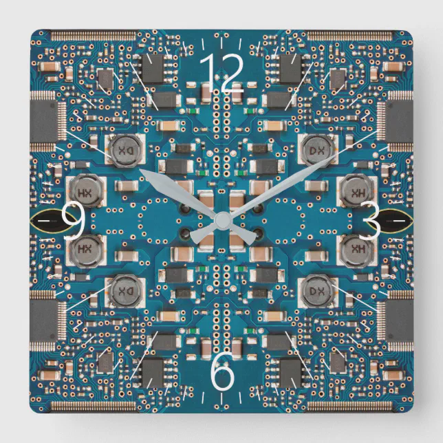 circuit board square wall clock | Zazzle