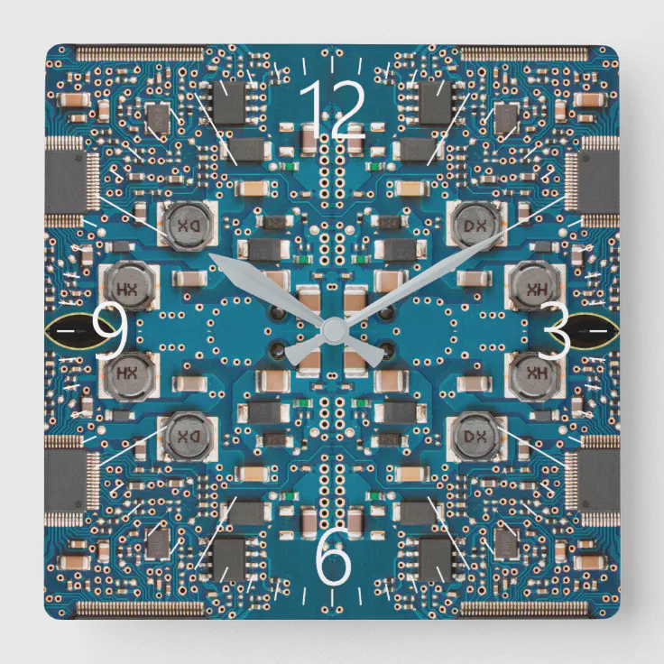 Circuit board square wall clock | Zazzle