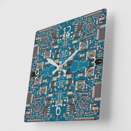 Circuit board square wall clock | Zazzle