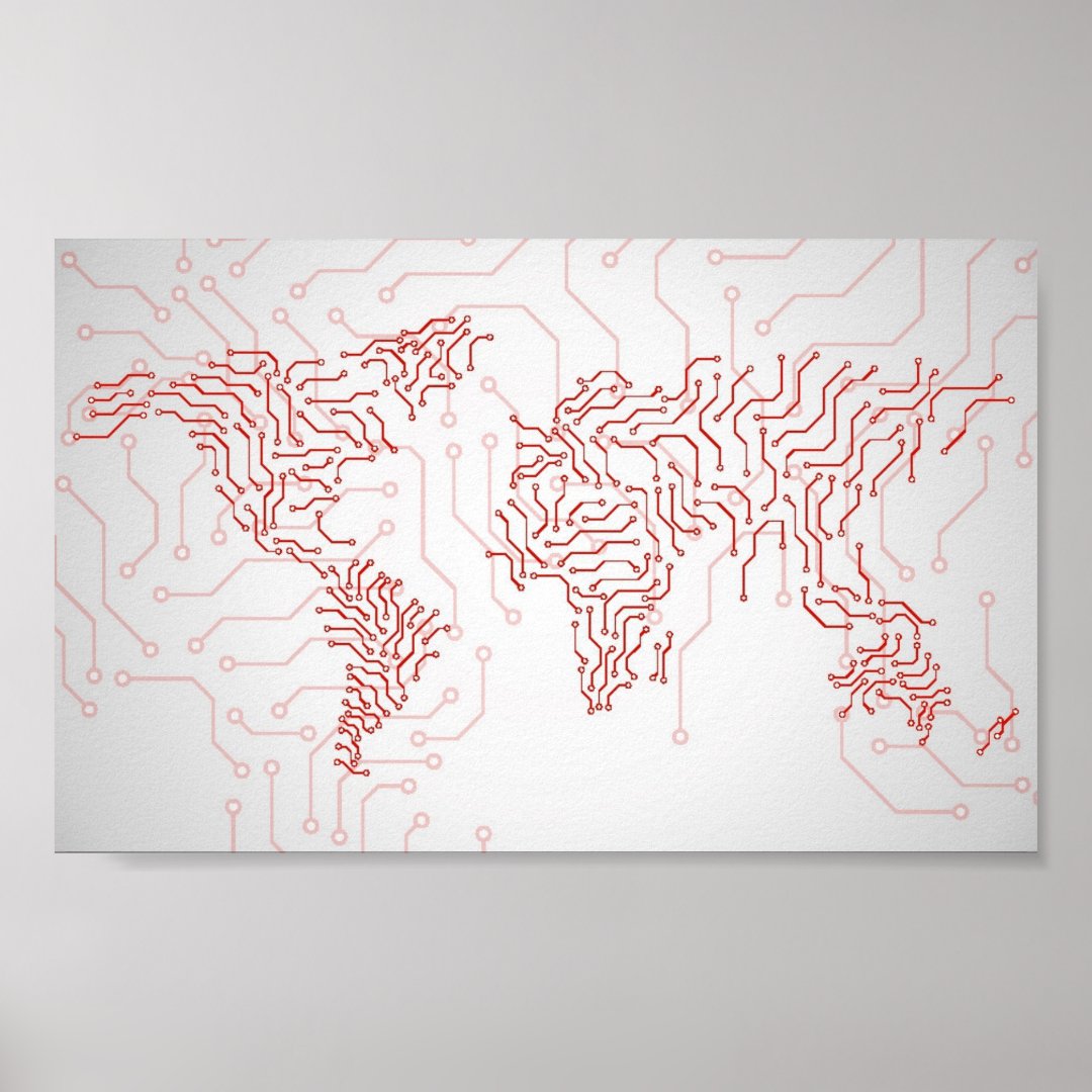 Circuit Board World Map Poster | Zazzle