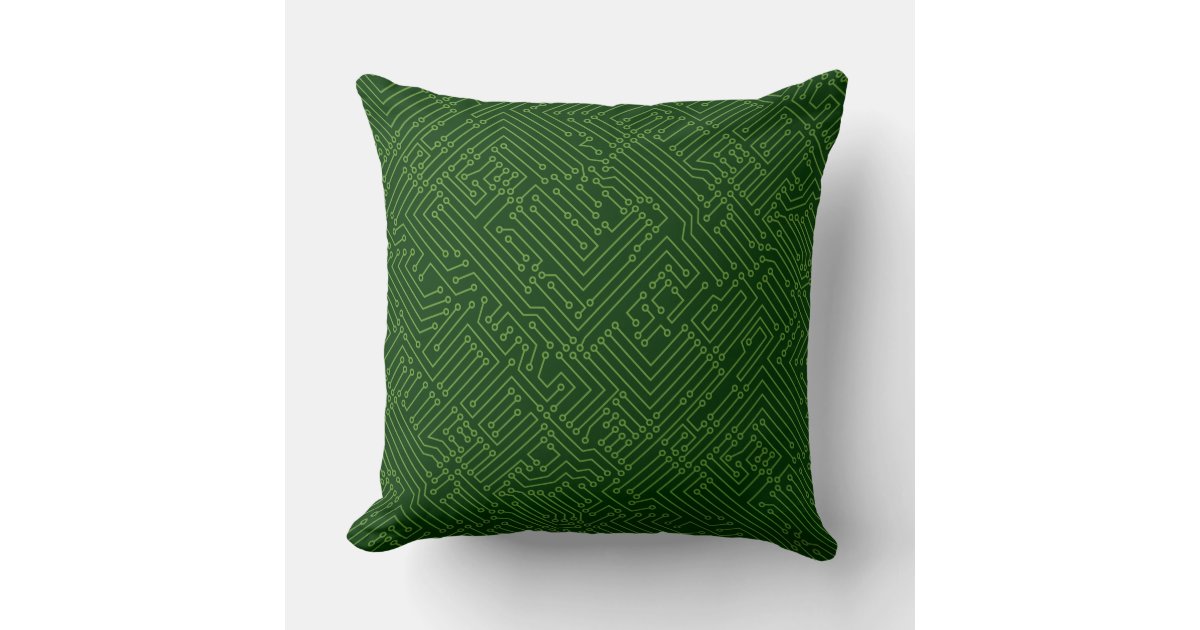 Circuitry - Avocado Green on Dark Forest Green Throw Pillow | Zazzle