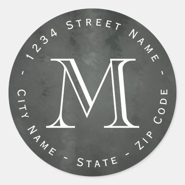 Circular Chalkboard Monogram Return Address Label | Zazzle