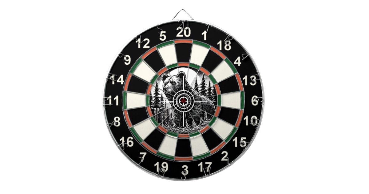 Circular Grizzly Bear Bullseye Art Dart Board | Zazzle