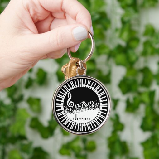 Circular Piano Keys and Jumbled Music Notes Keychain | Zazzle