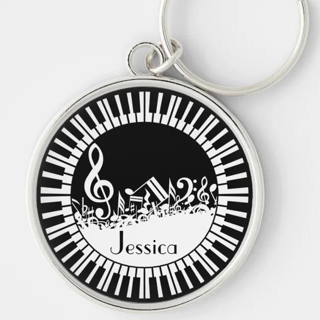 Circular Piano Keys and Jumbled Music Notes Keychain | Zazzle