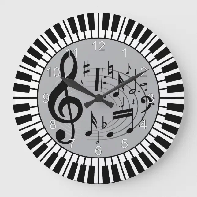 Circular Piano Keys And Music Notes Large Clock | Zazzle