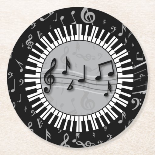 Circular Piano keys with musical notes centre Round Paper Coaster | Zazzle