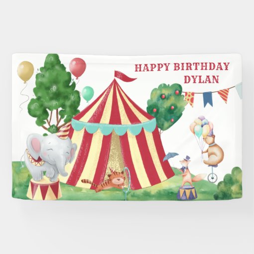 Circus Animals and Big Top Kids Birthday Banner | Zazzle