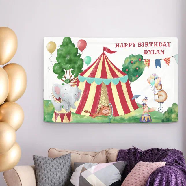 Circus Animals and Big Top Kids Birthday Banner | Zazzle