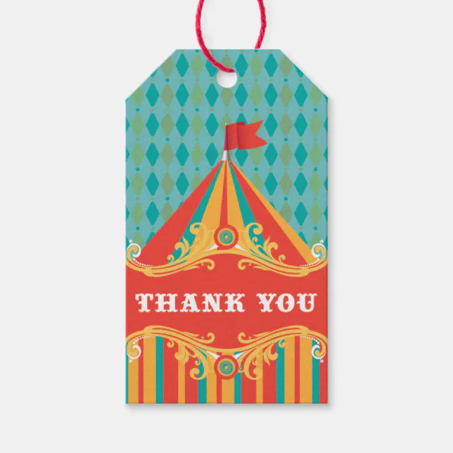 Circus birthday party favor gift tags, thank you gift tags | Zazzle