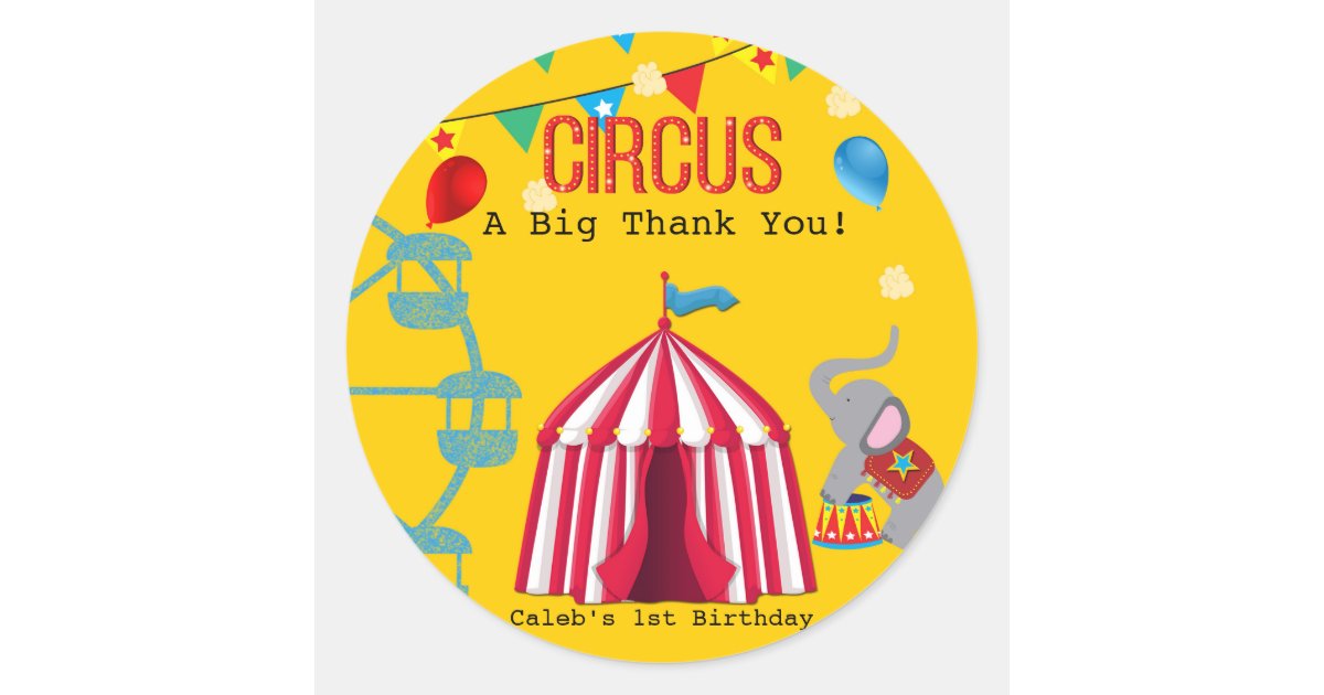 Circus Birthday Party Fun Yellow Colorful Classic Round Sticker | Zazzle