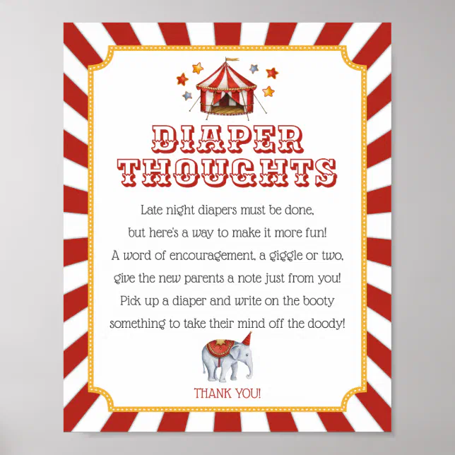 circus carnival baby shower diaper thoughts sign | Zazzle