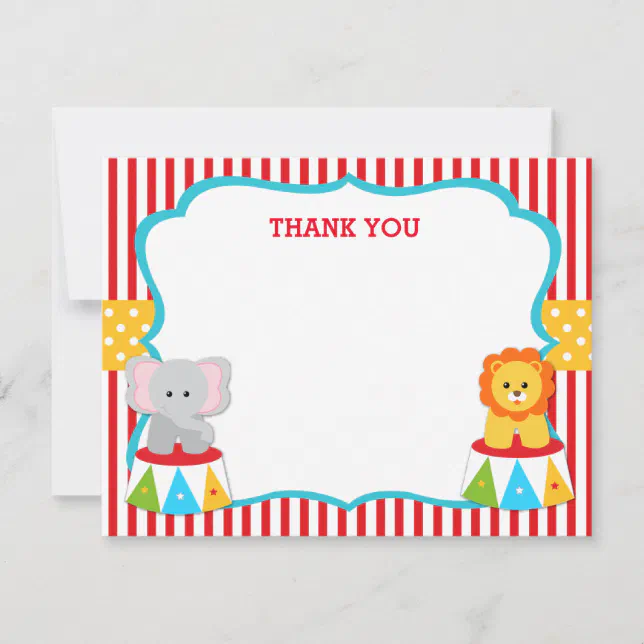 Circus Carnival Birthday Thank You Note Cards | Zazzle