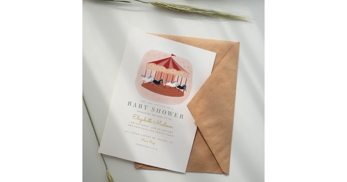 Circus Carnival Carousel Festival Baby Shower Invitation | Zazzle