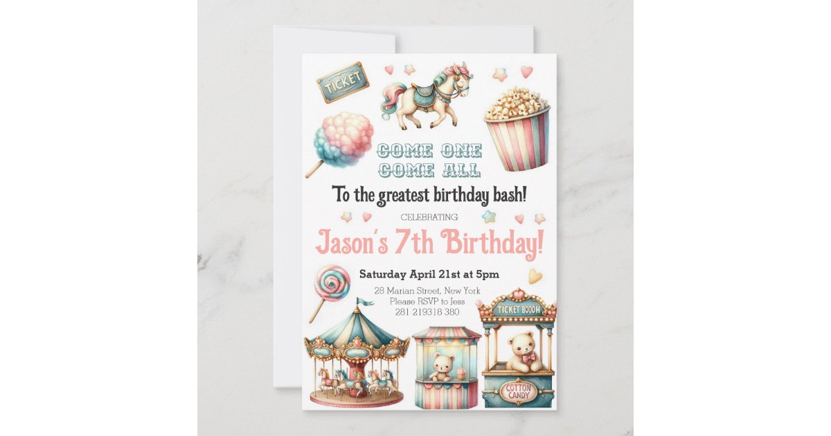 Circus Carnival Carousel Festival party Birthday Invitation | Zazzle