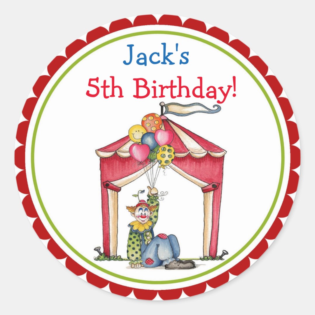 Circus Carnival Clown Birthday Party Favor Sticker | Zazzle