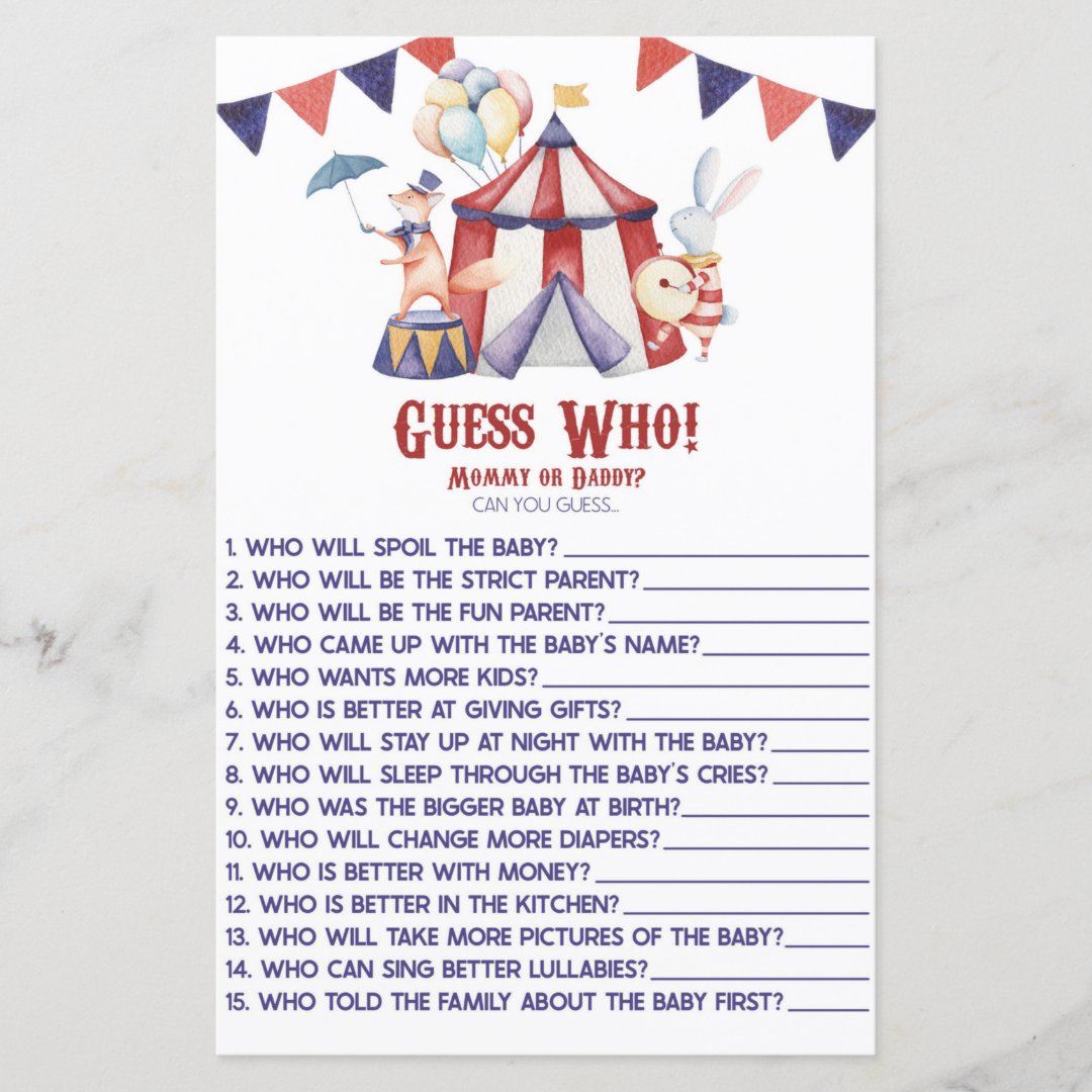 Circus Carnival Guess Who! Baby Shower Game | Zazzle