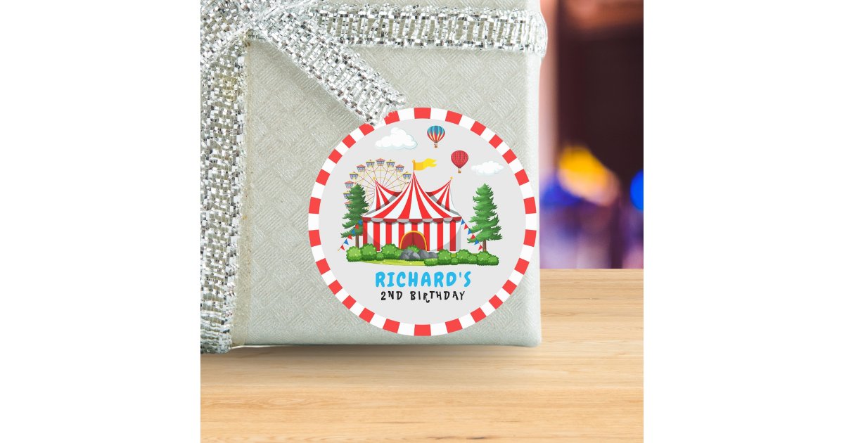 Circus Carnival Theme Birthday Party Classic Round Sticker | Zazzle