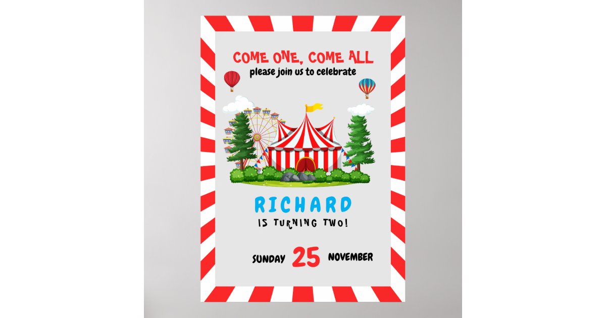 Circus Carnival Theme Birthday Party Poster | Zazzle