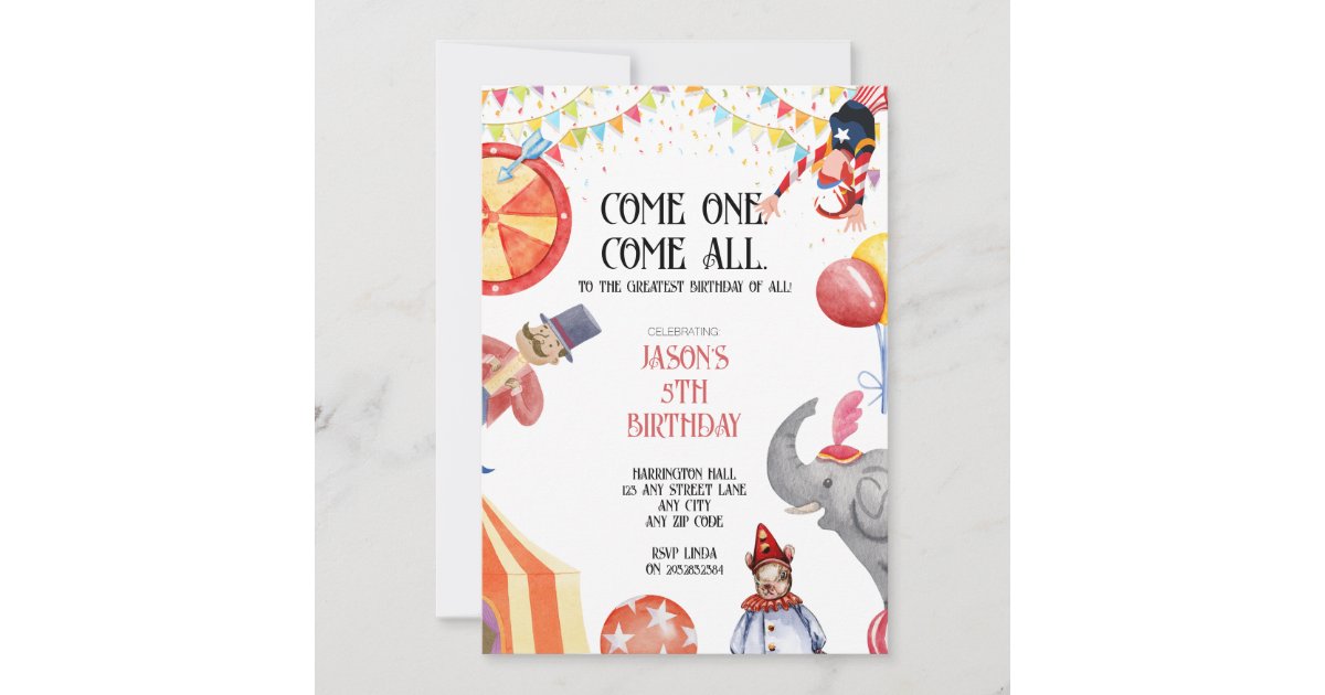 Circus/Carnival Themed Kids Party Invitations | Zazzle