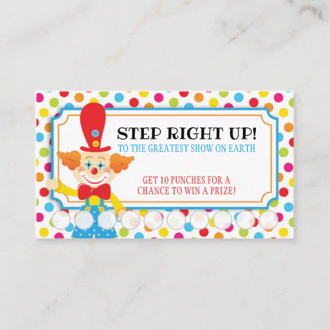 Circus Clown Punch Card | Zazzle