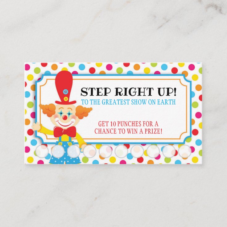 Circus Clown Punch Card | Zazzle