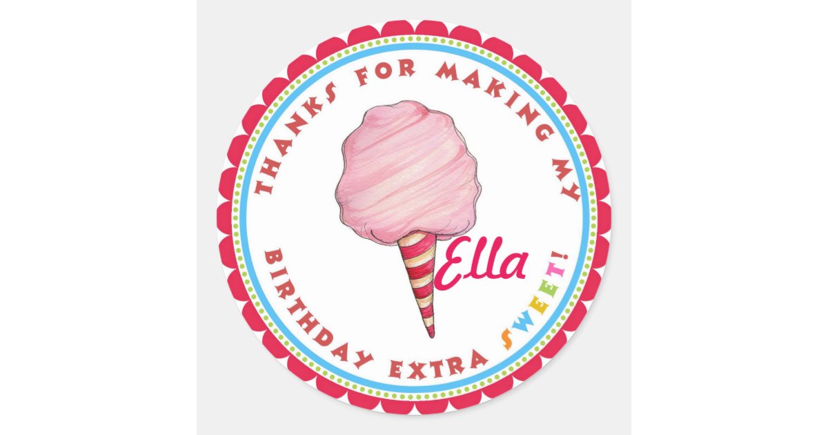 Circus Cotton Candy Birthday Party Favor Stickers | Zazzle
