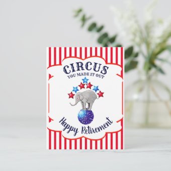 Circus Elephants Funny Retirement Postcard | Zazzle