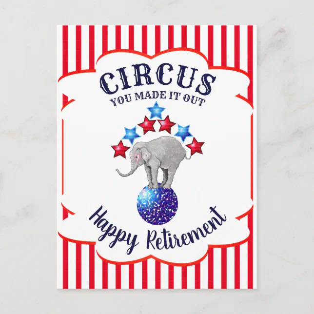 Circus Elephants Funny Retirement Postcard | Zazzle