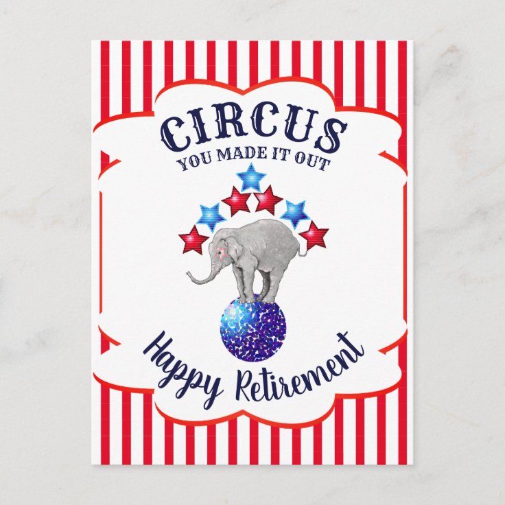 Circus Elephants Funny Retirement Postcard | Zazzle