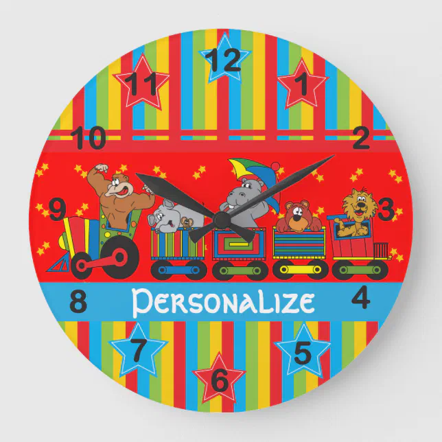 Circus Fun for Everyone Nursery Theme for Baby Large Clock | Zazzle