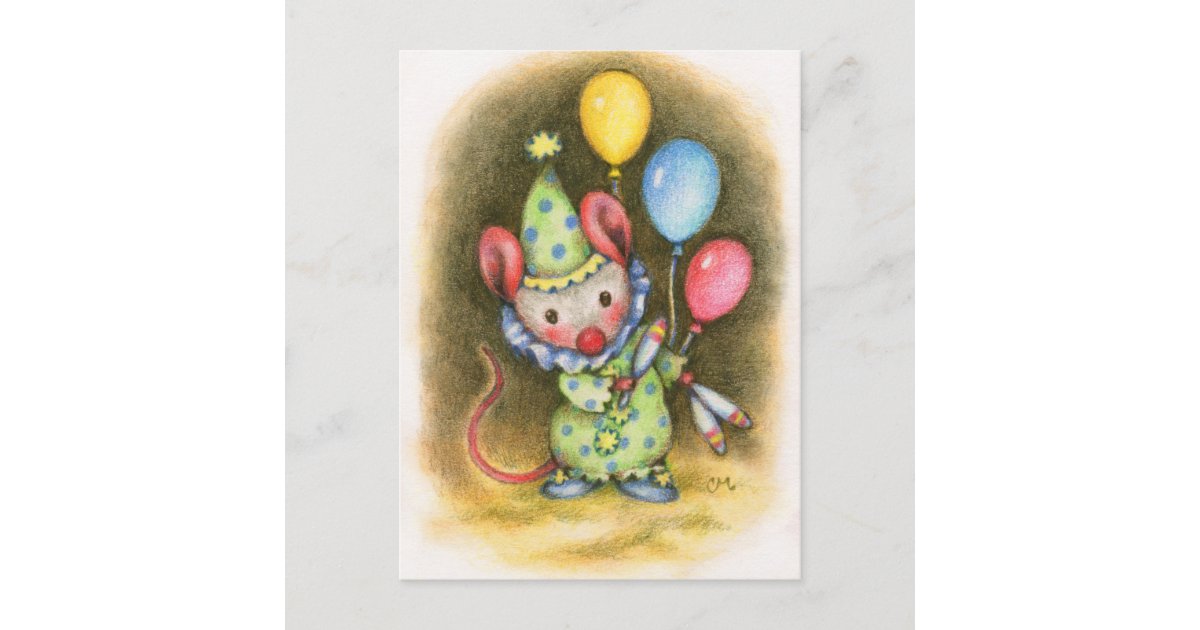 Circus Mouse Cute Clown Juggler Animal Postcard | Zazzle