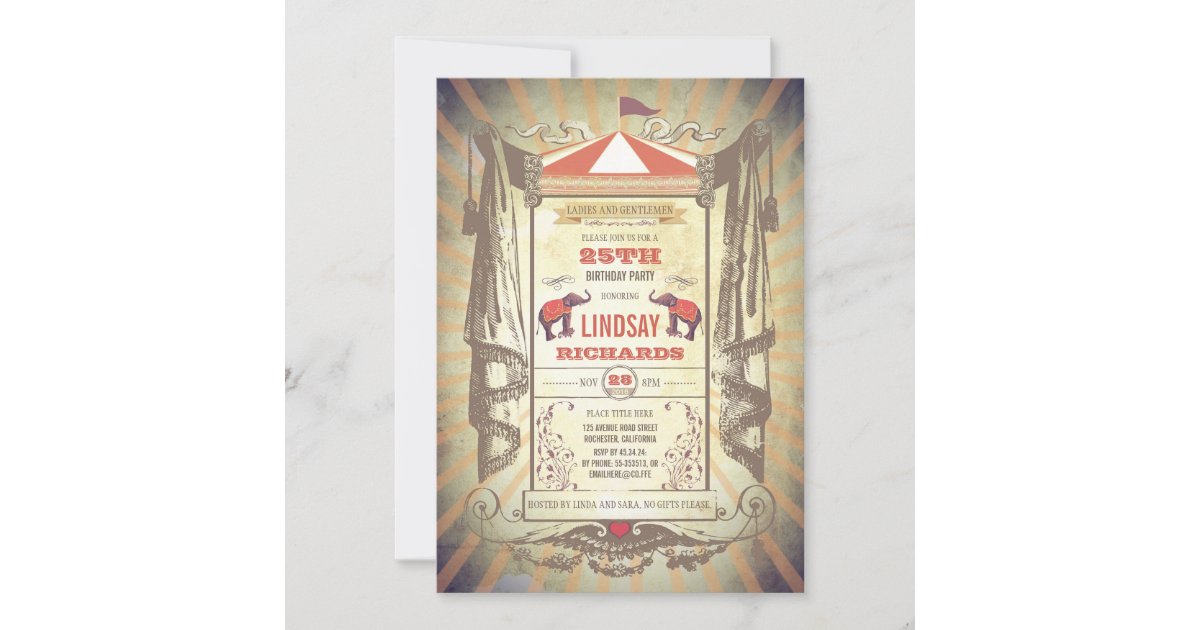 Circus or Vintage Carnival Birthday Party Invitation | Zazzle