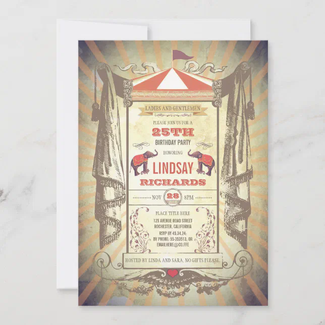 Circus or Vintage Carnival Birthday Party Invitation | Zazzle