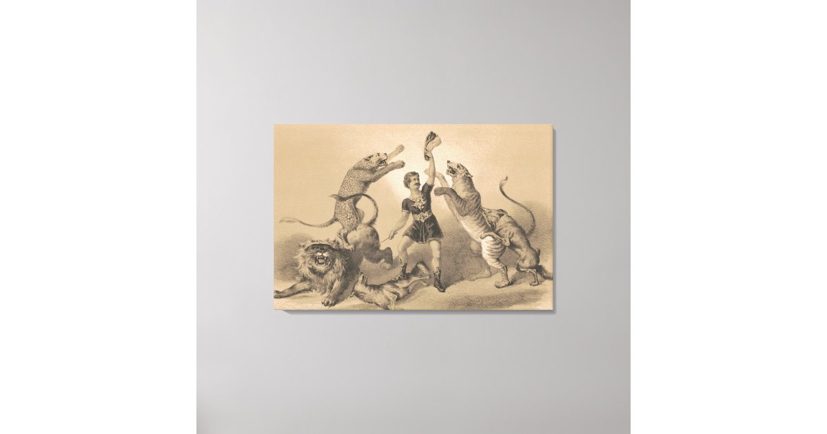 Circus Performer Standing Among Vicious Animals Canvas Print | Zazzle