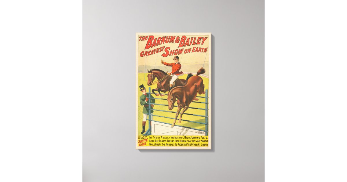Circus Poster Of 2 Ponies Jumping Over An Obstacle Canvas Print | Zazzle