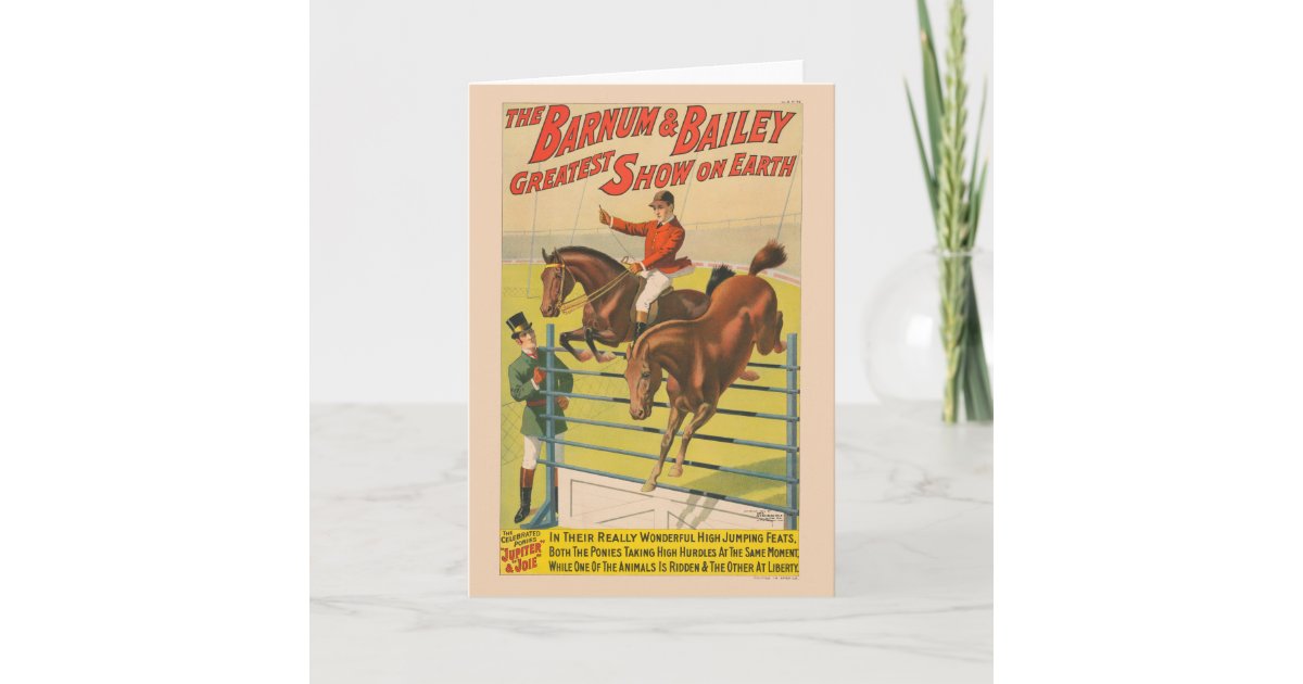 Circus Poster Of 2 Ponies Jumping Over An Obstacle Card | Zazzle