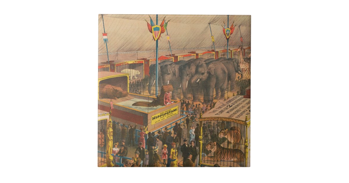 Circus Poster Of Animals On Exhibit In A Tent Ceramic Tile | Zazzle