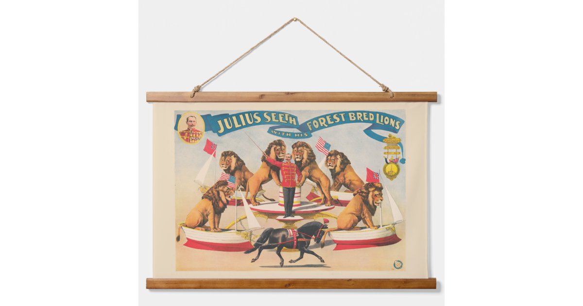 Circus Poster Of Julius Seeth With His Lions Hanging Tapestry | Zazzle