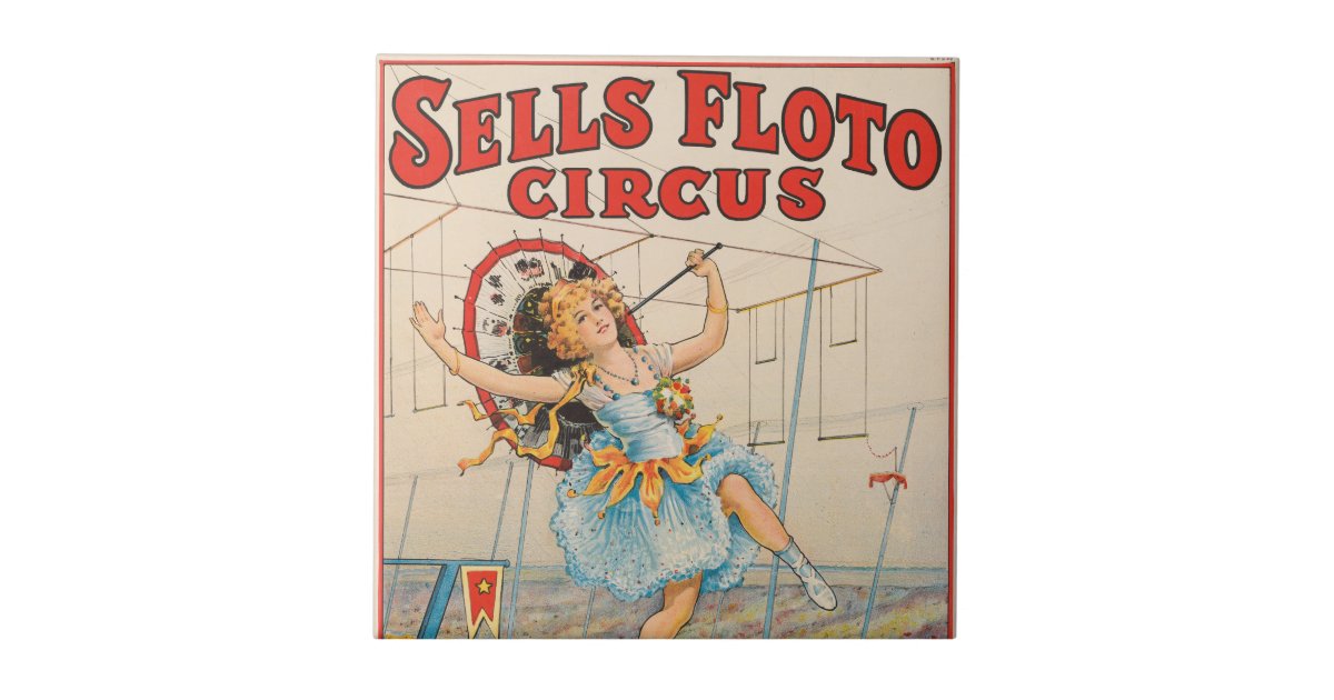 Circus Poster Of Tight-Rope Walker With A Parasol Ceramic Tile | Zazzle