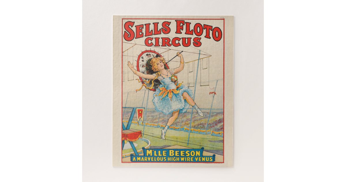 Circus Poster Of Tight-Rope Walker With A Parasol Jigsaw Puzzle | Zazzle