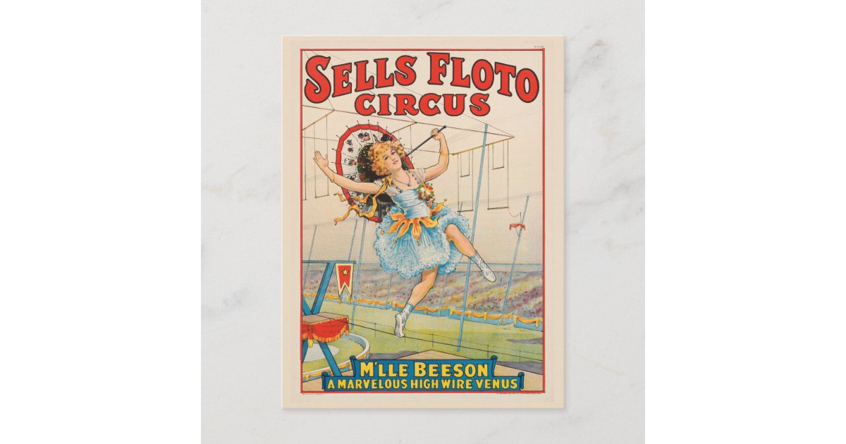 Circus Poster Of Tight-Rope Walker With A Parasol Postcard | Zazzle