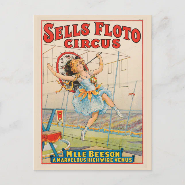 Circus Poster Of Tight-Rope Walker With A Parasol Postcard | Zazzle