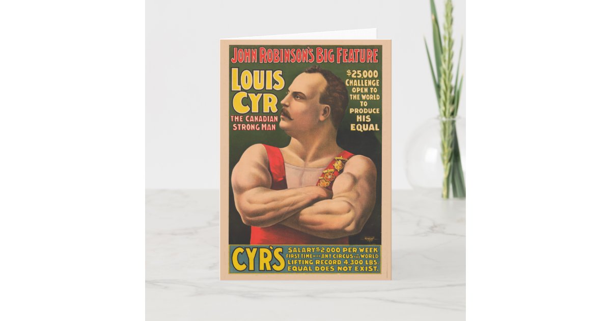 Circus Poster Showing Louis Cyr With Arms Crossed Card | Zazzle