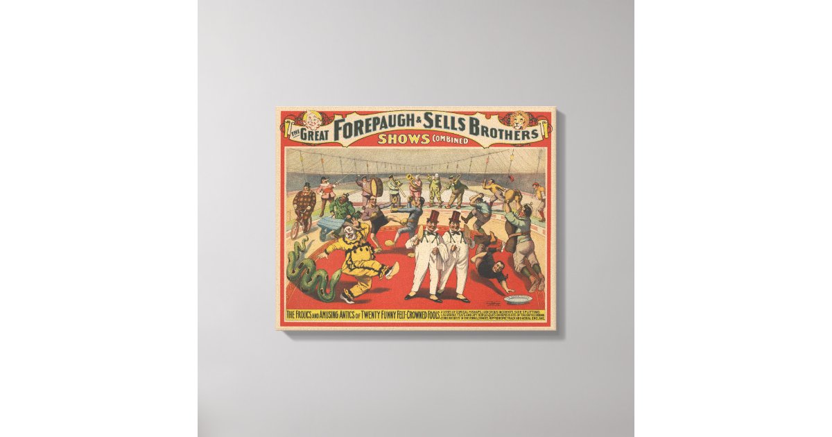 Circus Poster Showing The Amusing Antics Of Clowns Canvas Print | Zazzle